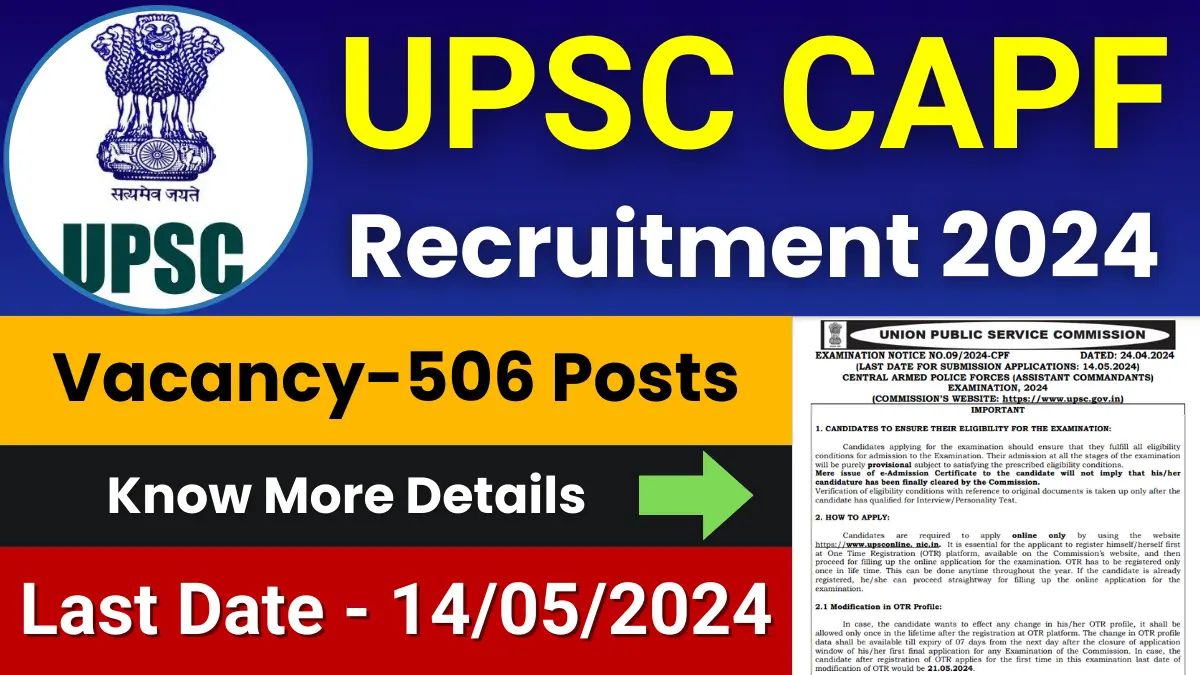 Upsc Capf Ac Notification 2024 For 506 Posts Check Eligibility How